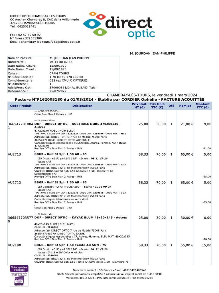 Facture Lunettes | PDF