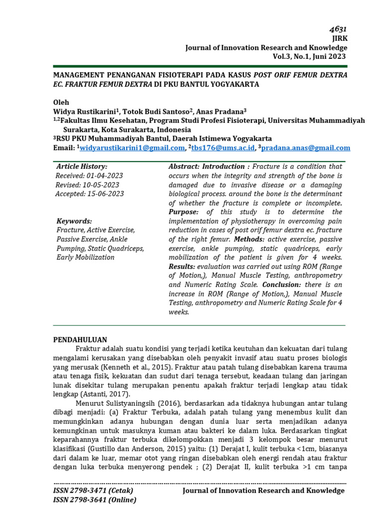 Management Penanganan Fisioterapi Pada Kasus Post Orif Femur Dextra Ec ...