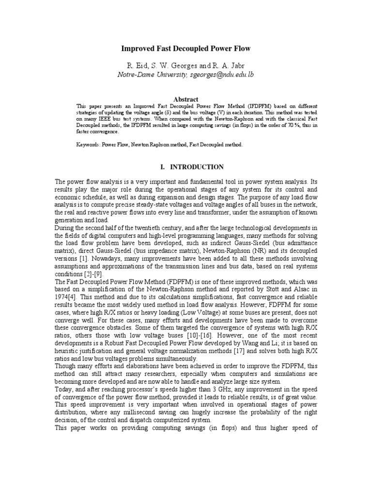 Improved Fast Decoupled Power Flow Pdf Areas Of Computer Science Applied Mathematics 9535