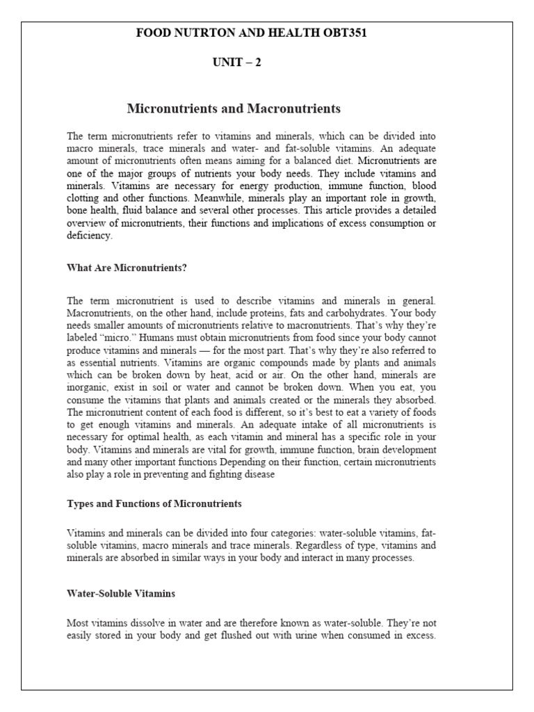 UNIT-2 FOOD | Download Free PDF | Nutrients | Vitamin