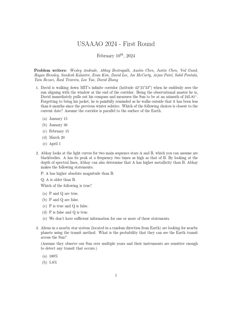 Astronomy Challenge 2024 | PDF | Apsis | Orbit