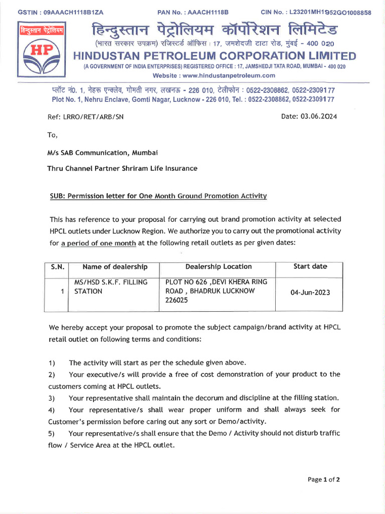 HPCL_PErmission_Letter__Lucknow_ | PDF