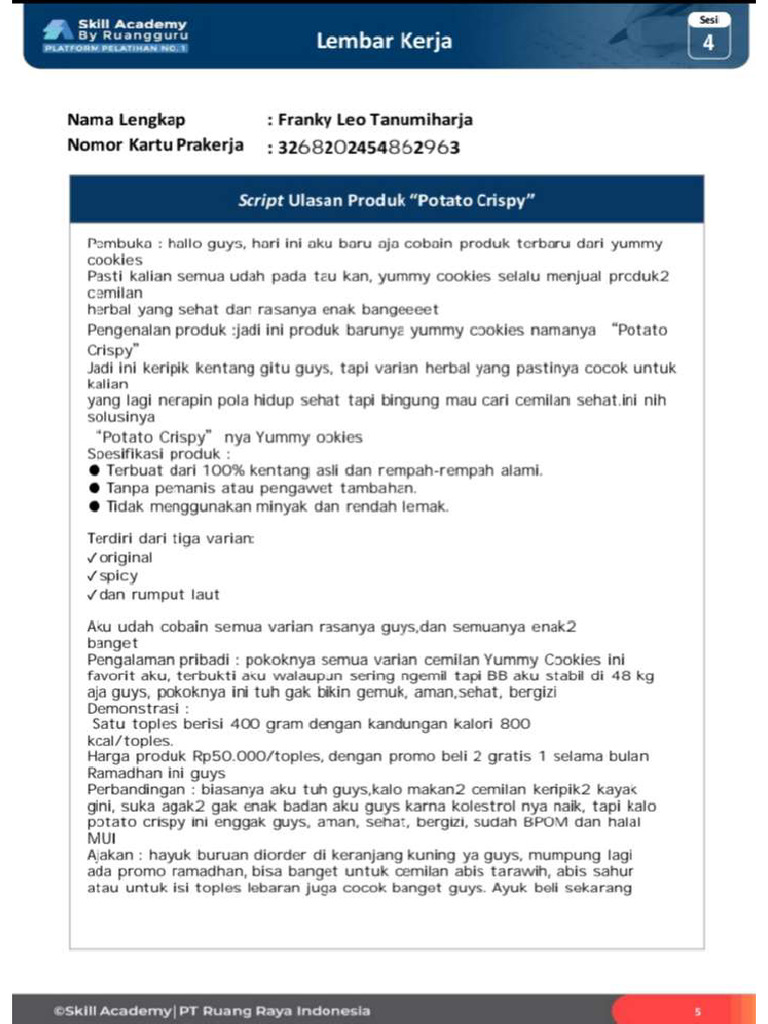 TPM 2 Membuat Script Video Ulasan Produk - Franky Leo Tanumiharja | PDF