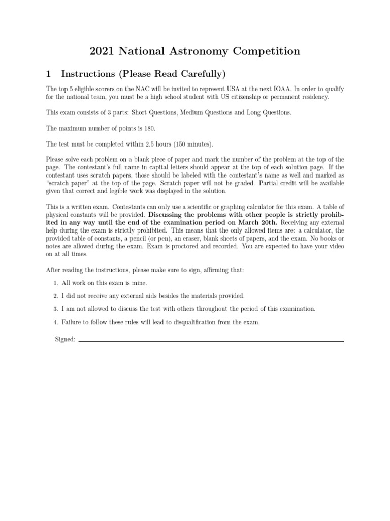 Usaaao Second Exam 2021 Final | PDF | Physical Sciences | Astronomy