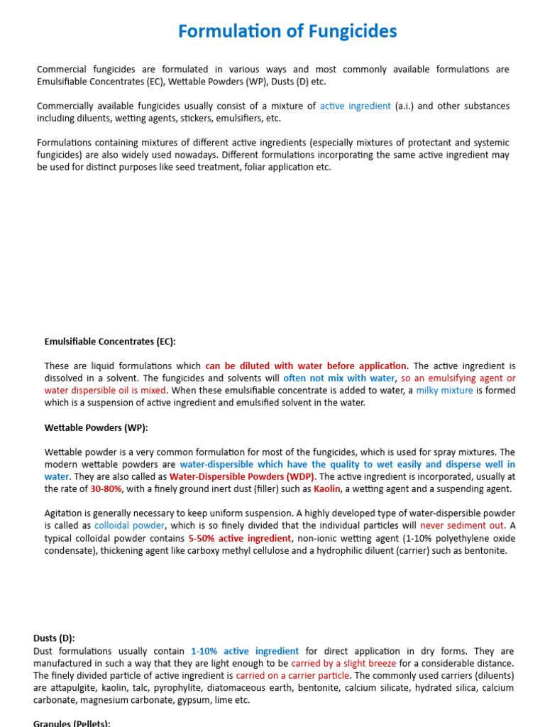 Types of Fungicide Formulations Explained | PDF | Emulsion | Surfactant