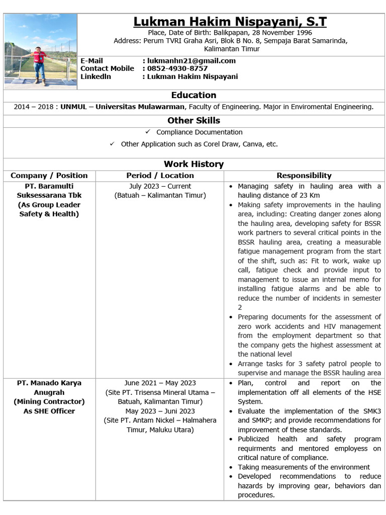 CV Lukman and Attachments | PDF | Risk | Safety