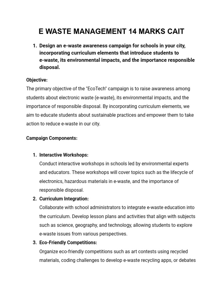 E Waste Management 14 Marks Cait | PDF | Electronic Waste | Waste