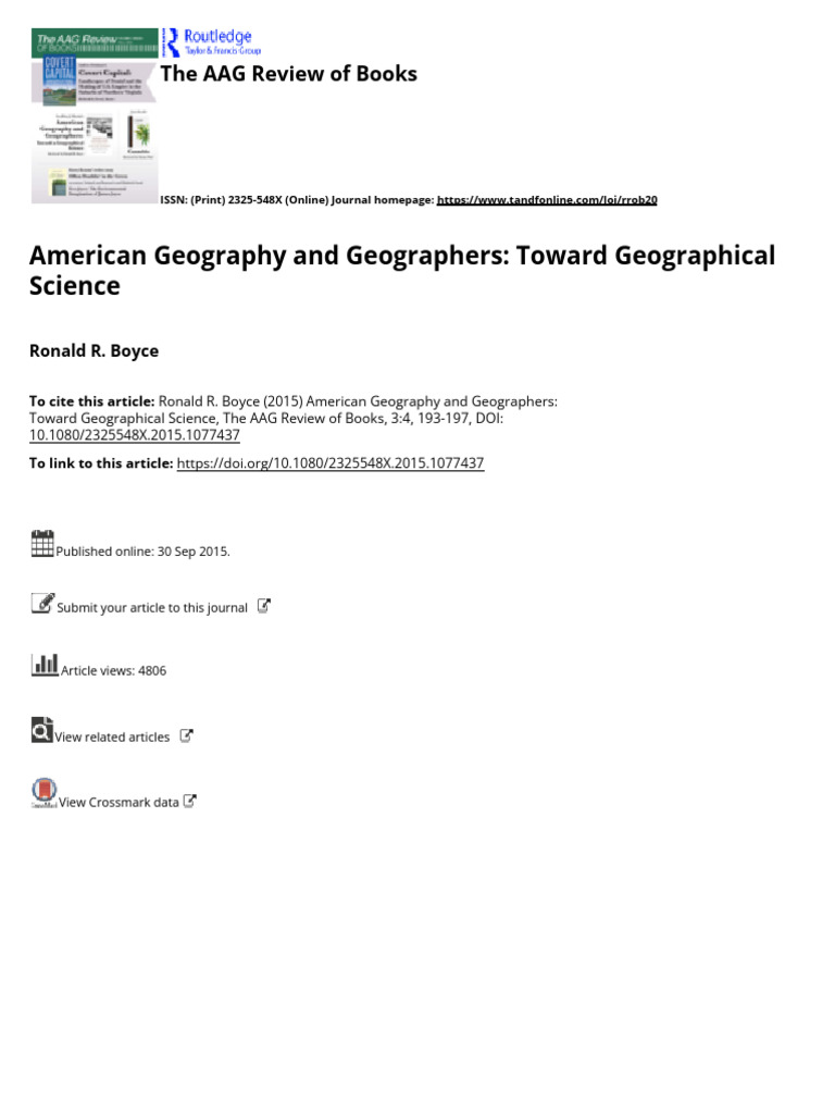 American Geography and Geographers Toward Geographical Science | PDF ...