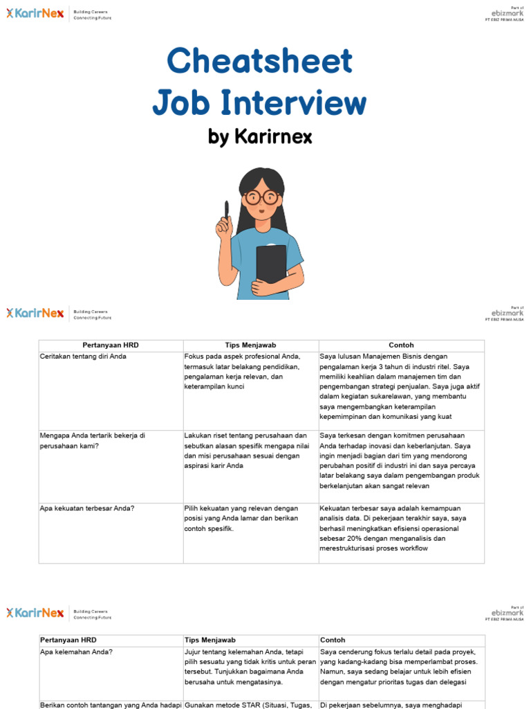 Cheatsheet Interview by Karirnex | PDF