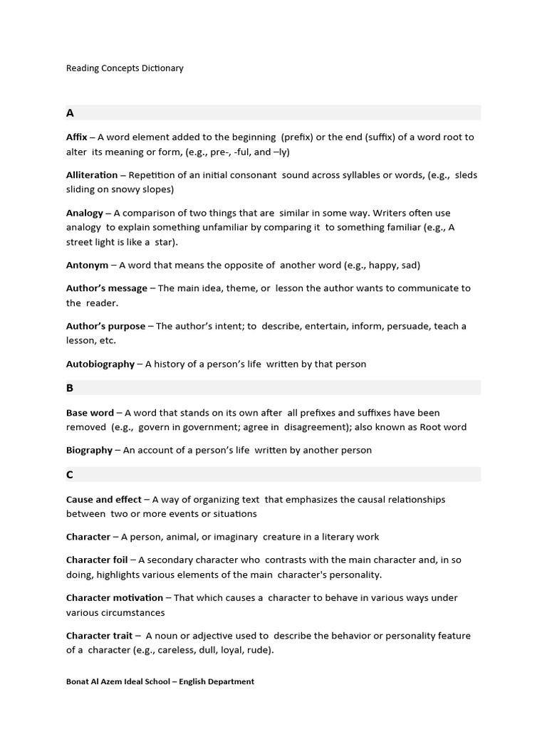 Reading Concepts Dictionary | Download Free PDF | Narration | Poetry