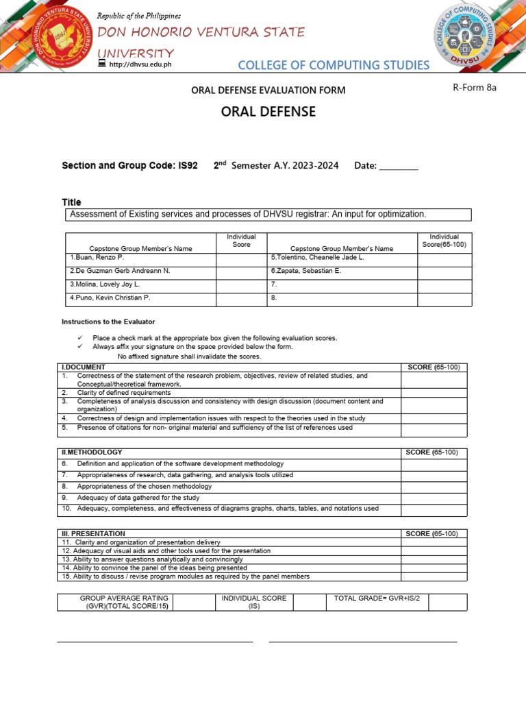 Form 8a Evaluation Form Oral | PDF | Evaluation | Methodology