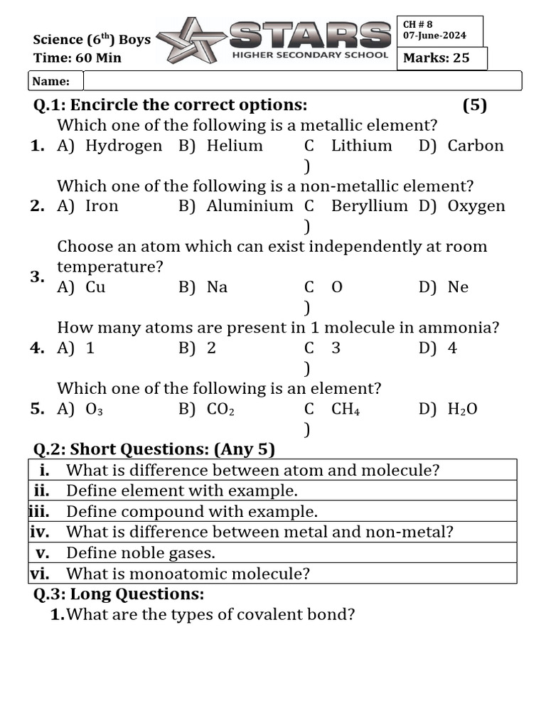 Science Quiz for 6th Grade Boys | PDF
