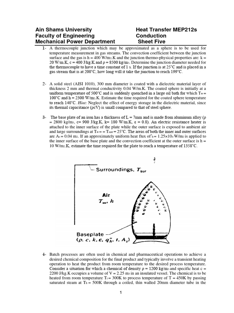 Sheet Five Conduction MEP 212s | PDF | Thermal Conduction | Convection