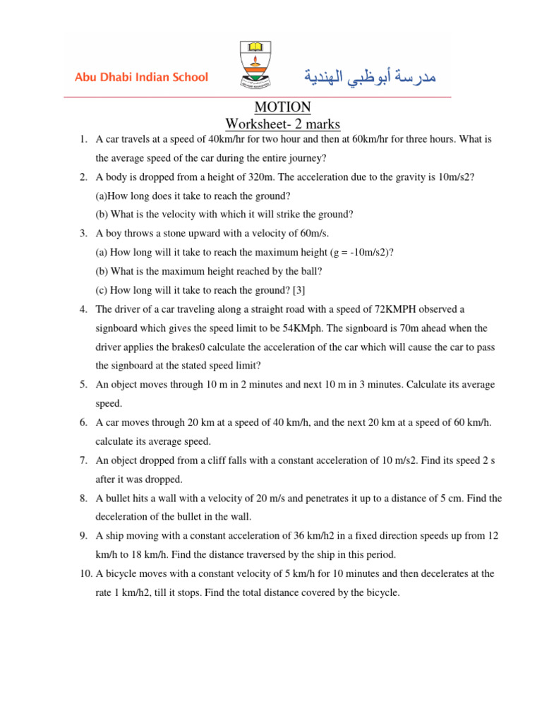 Motion-2 Marks-Ws3 | PDF | Home & Garden | Science & Mathematics