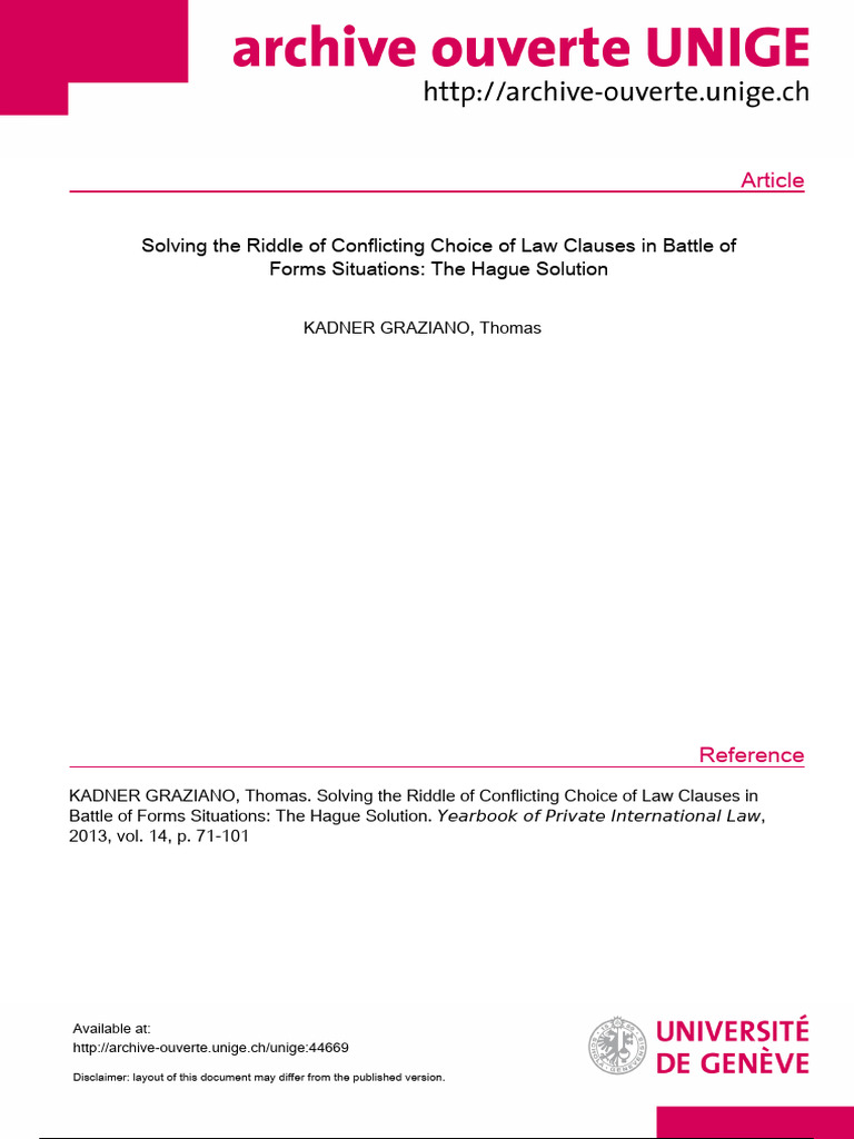 Graziano Battle of Forms | PDF | Choice Of Law | International Law