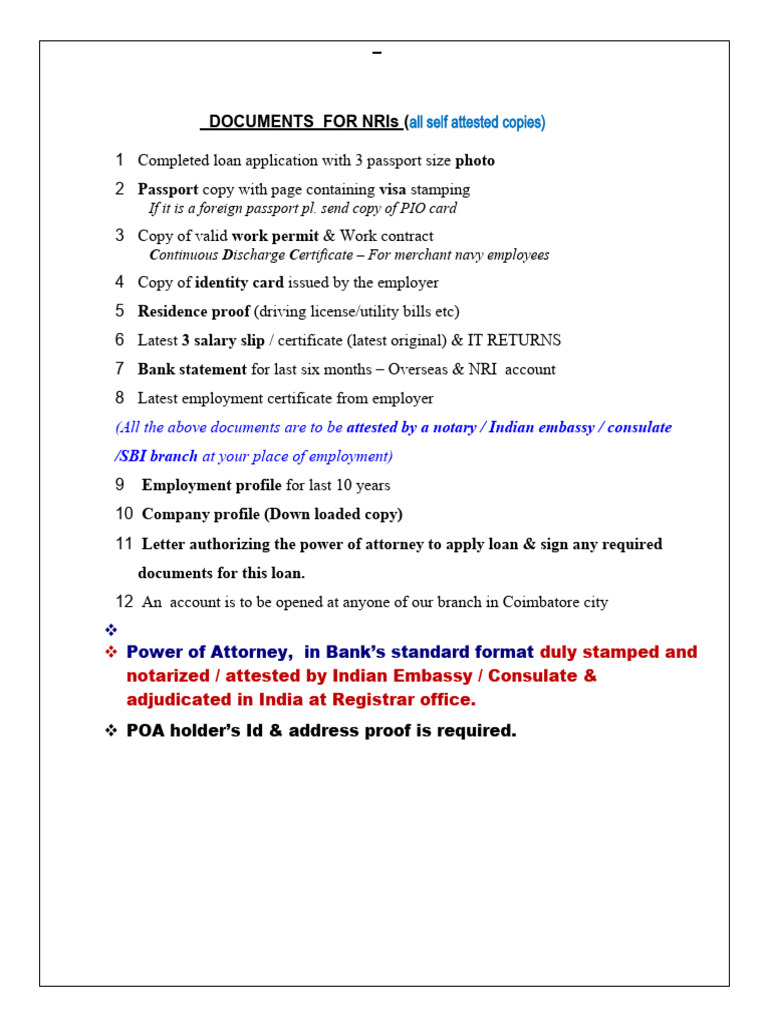 NRI Loan Application Document Checklist | PDF | Loans | Mortgages