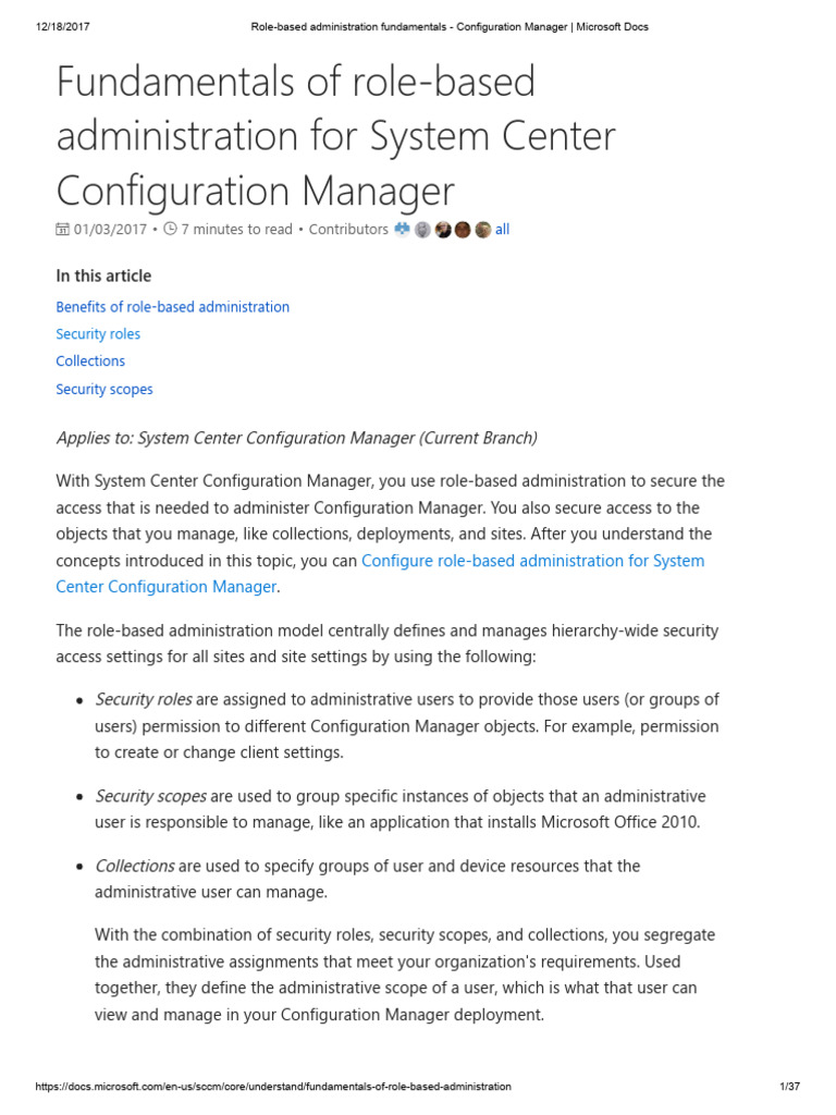 Role Based Administration Fundamentals Configuration Manager Microsoft Docs | PDF | Security ...