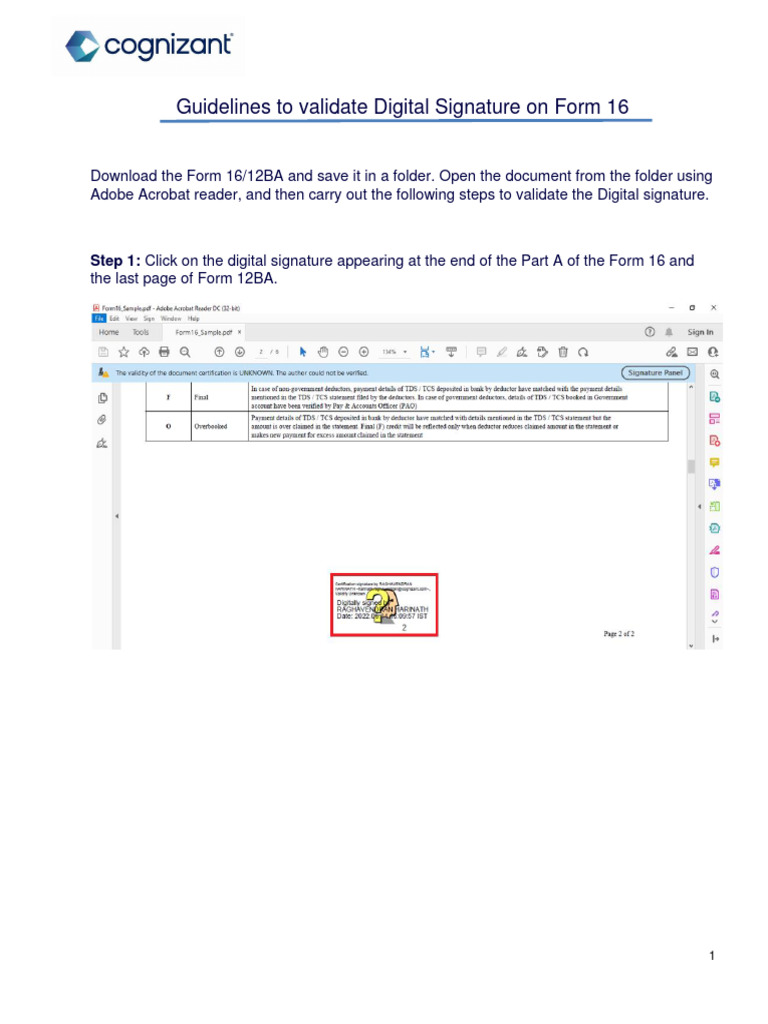 Validate Digital Signature on Form 16 | PDF