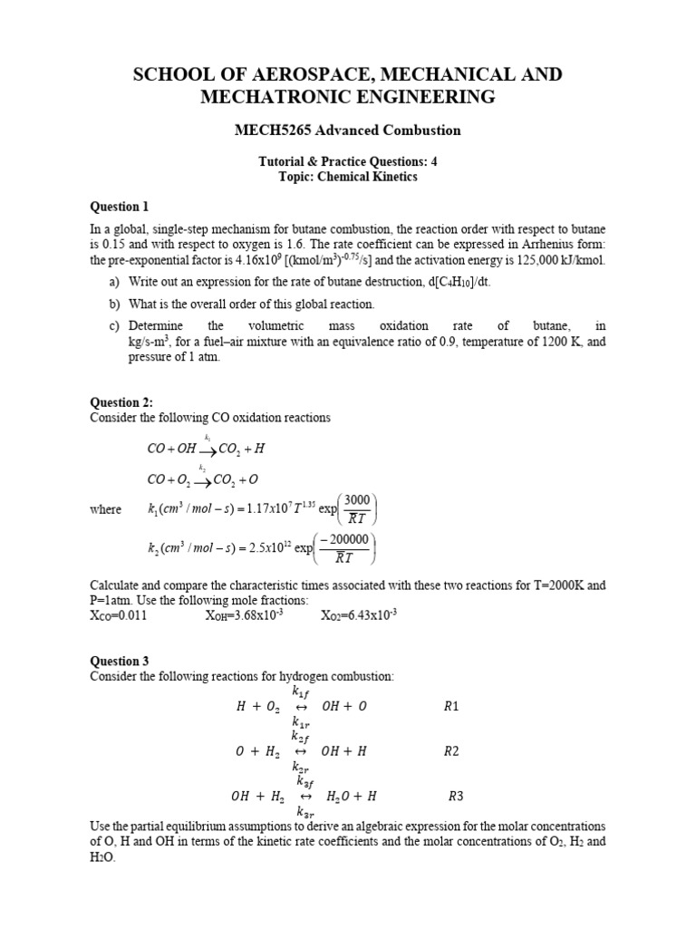 MECH5265-Tutorial-04-Solutions | Download Free PDF | Reaction Rate | Process Engineering