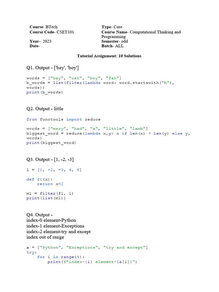 Tut10 Solution | PDF | Programming Paradigms | Computing