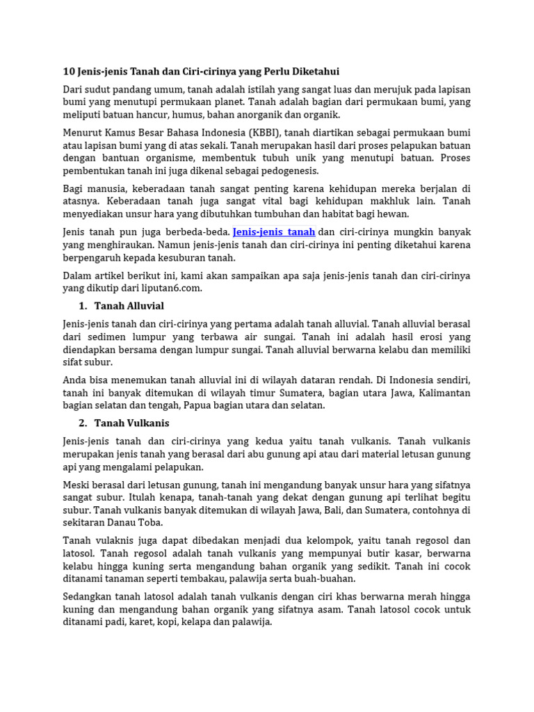 10 Jenis Tanah dan Ciri-Cirinya | PDF | Griya & Taman