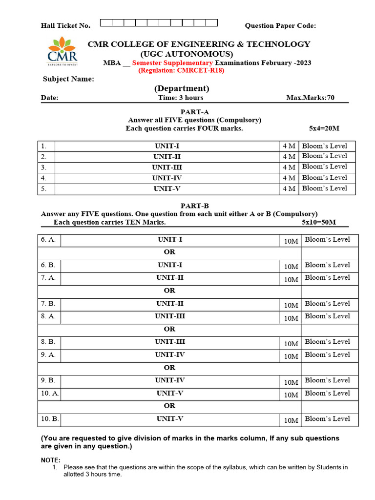 4_Question_paper_format | PDF | Educational Stages