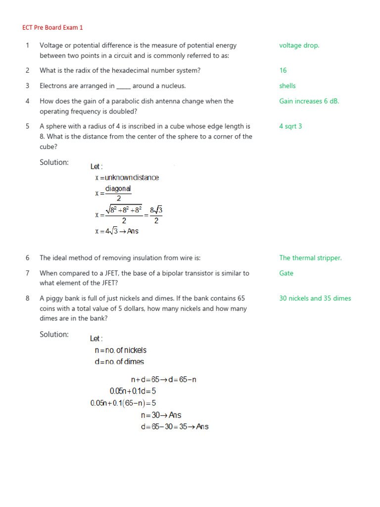 ECT Pre Board Exam 1-Oct2023 Answer Key (1) Unlocked | PDF | Field Effect Transistor ...
