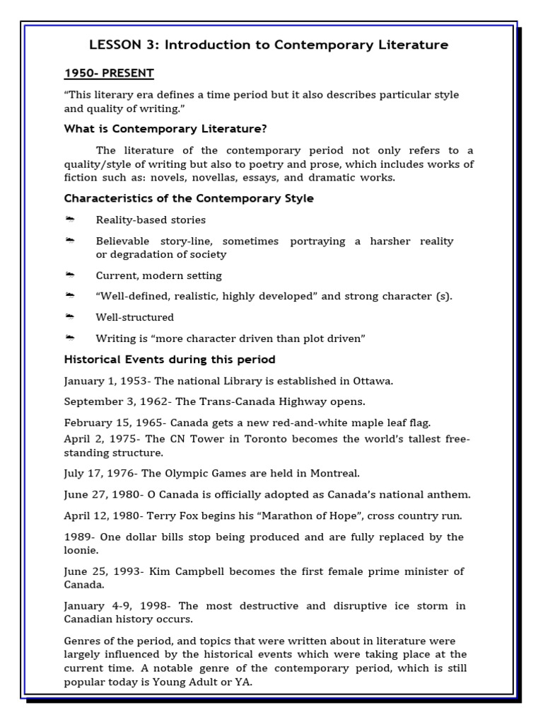 Lesson 3 Introduction to Contemporary Literature | PDF | Narrative | Genre
