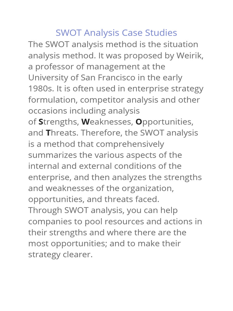SWOT Analysis Case Study | Download Free PDF | Swot Analysis ...