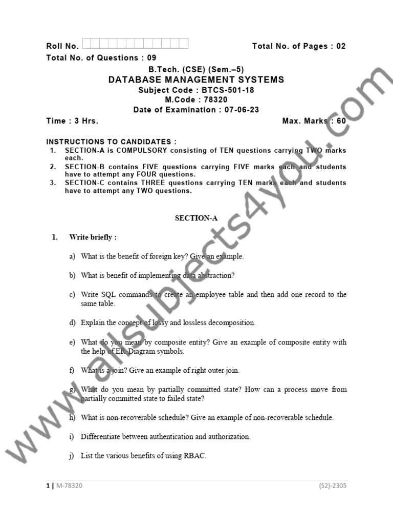 DBMS 2023 July | PDF | Databases | Database Transaction DBMS 2023 July | PDF | Databases | Database Transaction