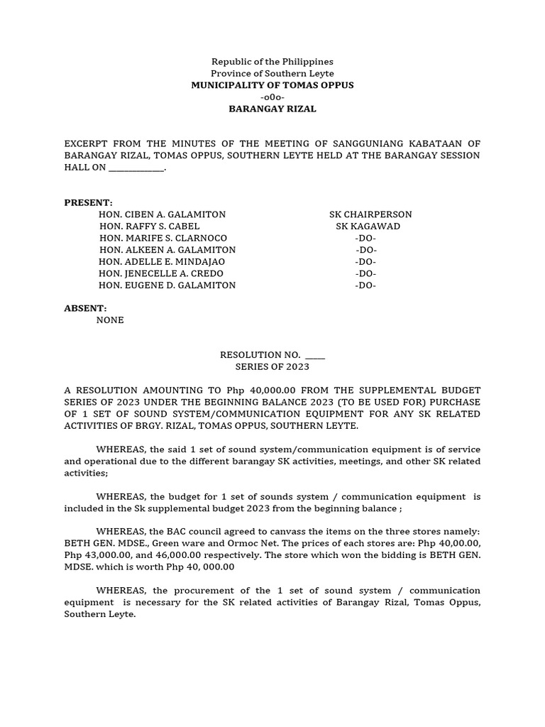 Resolution Lowest Procurement | PDF