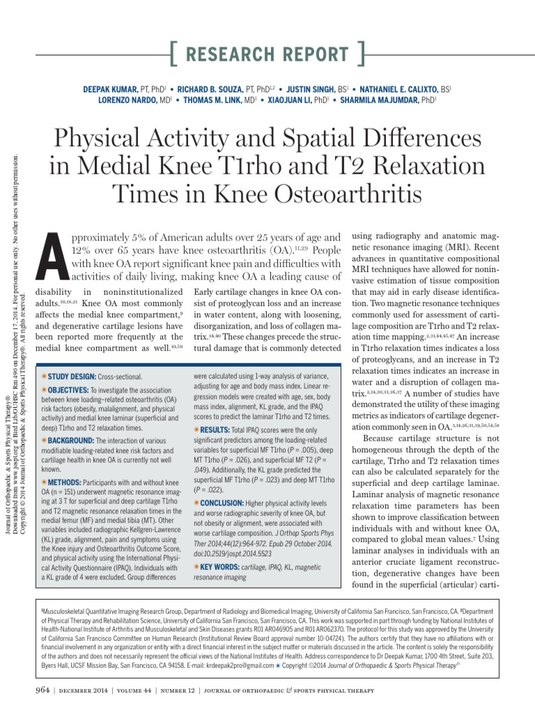 Jospt 2014 5523 | PDF | Knee | Magnetic Resonance Imaging