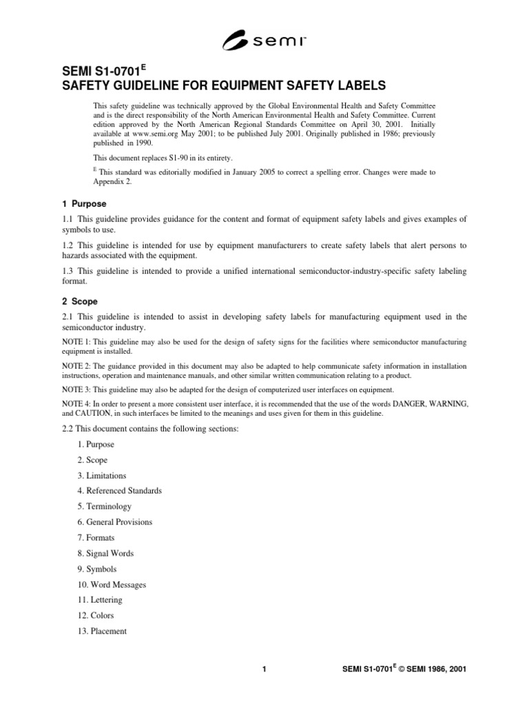 SEMI S1 EHS Label Standard | PDF | Safety | Hazards