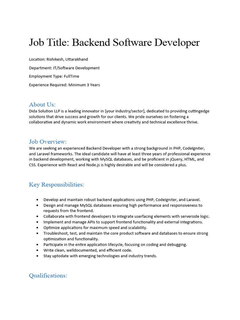 Backend Software Developer | PDF | Databases | J Query Backend Software Developer | PDF | Databases | J Query