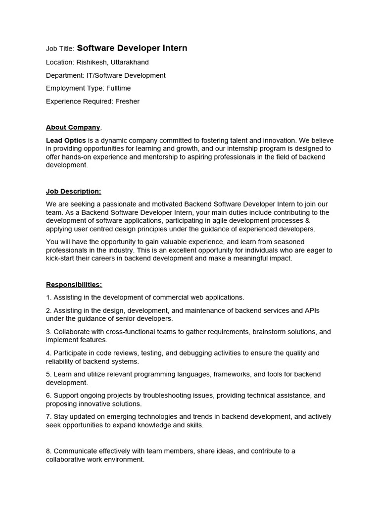 NEW (Backend Software Developer INTERN) | PDF | Software | Agile ...