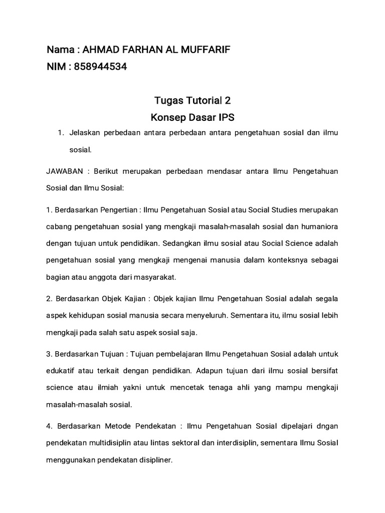 Tugas Tutorial 2 Konsep Dasar Ips - AHMAD FARHAN AL MUFFARIF - 858944534 | PDF