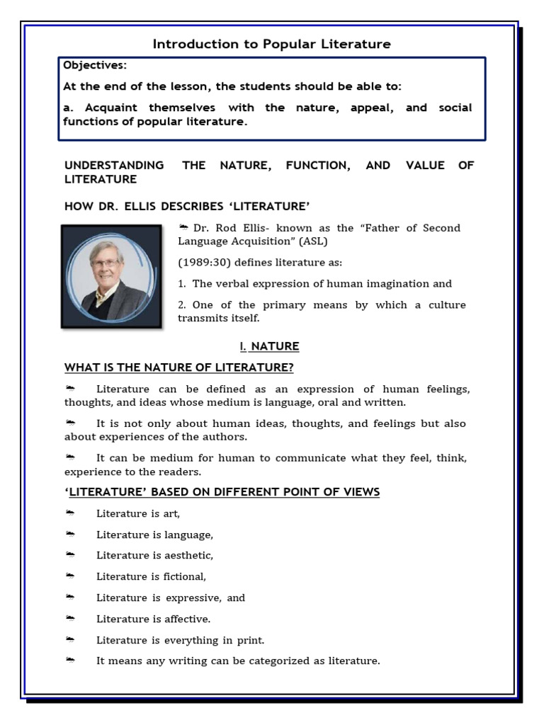 Lesson 7 Introduciton to Popular Literature | PDF | Literary Criticism ...