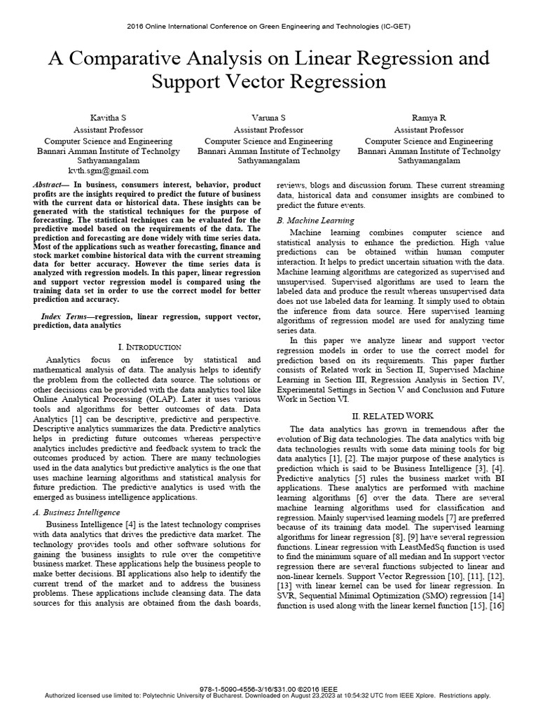 A Comparative Analysis On Linear Regression and Support Vector ... A Comparative Analysis On Linear Regression and Support Vector ...