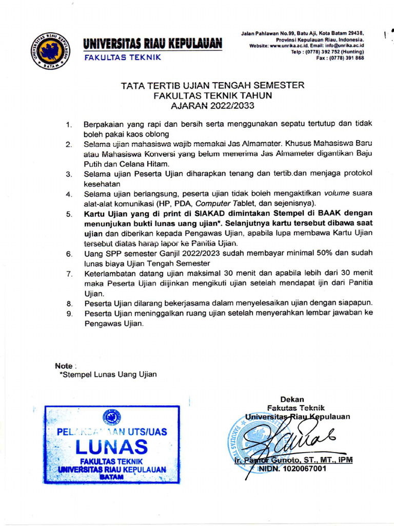 TATA TERTIB UAS 2022-2023 Revisi | PDF