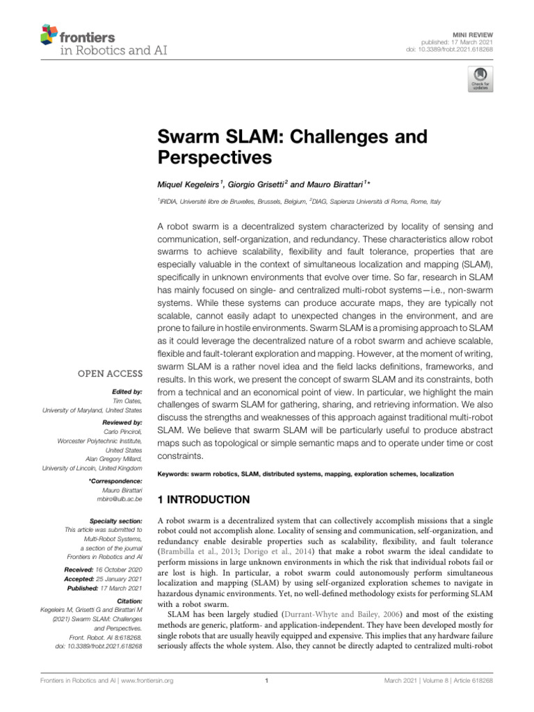 Swarm SLAM Challenges and Perspectives | PDF | Robot | Robotics