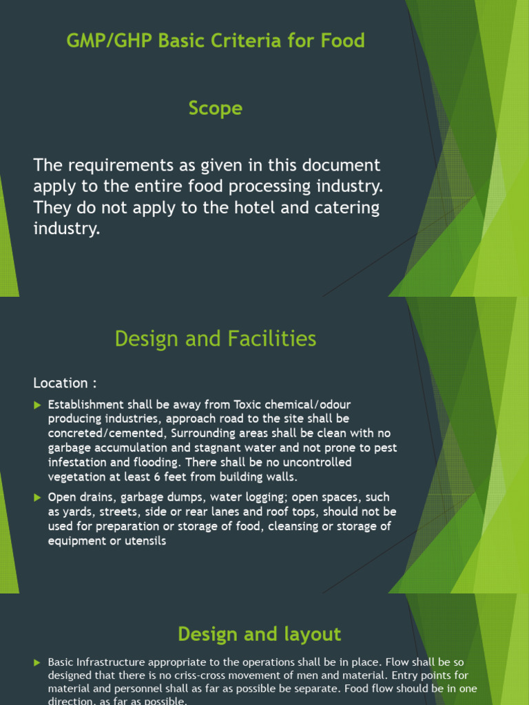 GMP/GHP Basic Criteria Scope Asic Criteria For Food | PDF | Water ...