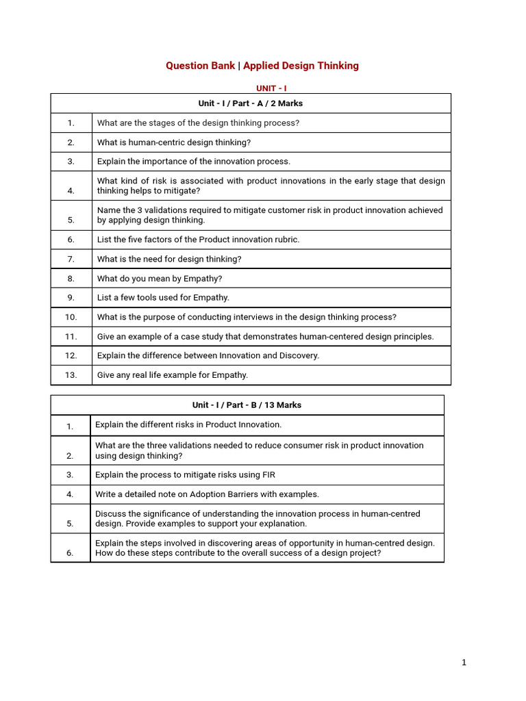 Applied Design Thinking Question Bank | PDF | Design Thinking | Usability