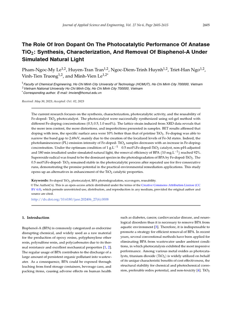 The Role Of Iron Dopant On The Photocatalytic Performance Of Anatase Pdf Titanium Dioxide