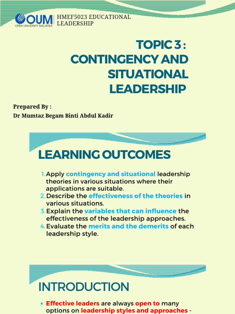 Topic 3 - CONTINGENCY AND SITUATIONAL LEADERSHIP | PDF | Leadership ...