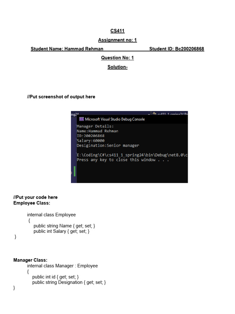 C# Employee and Manager Classes Code | PDF
