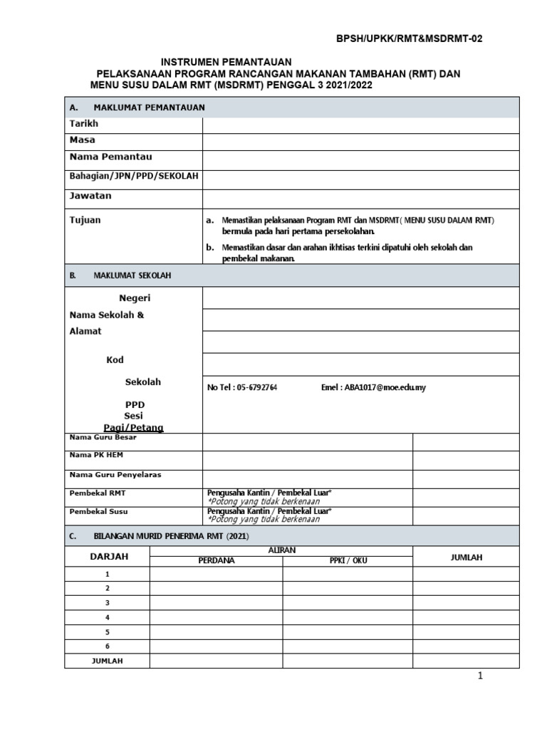 001_Instrumen_Pemantauan_RMT_dan_MSDRMT_di_Sekolah_Penggal_3_2021 | PDF