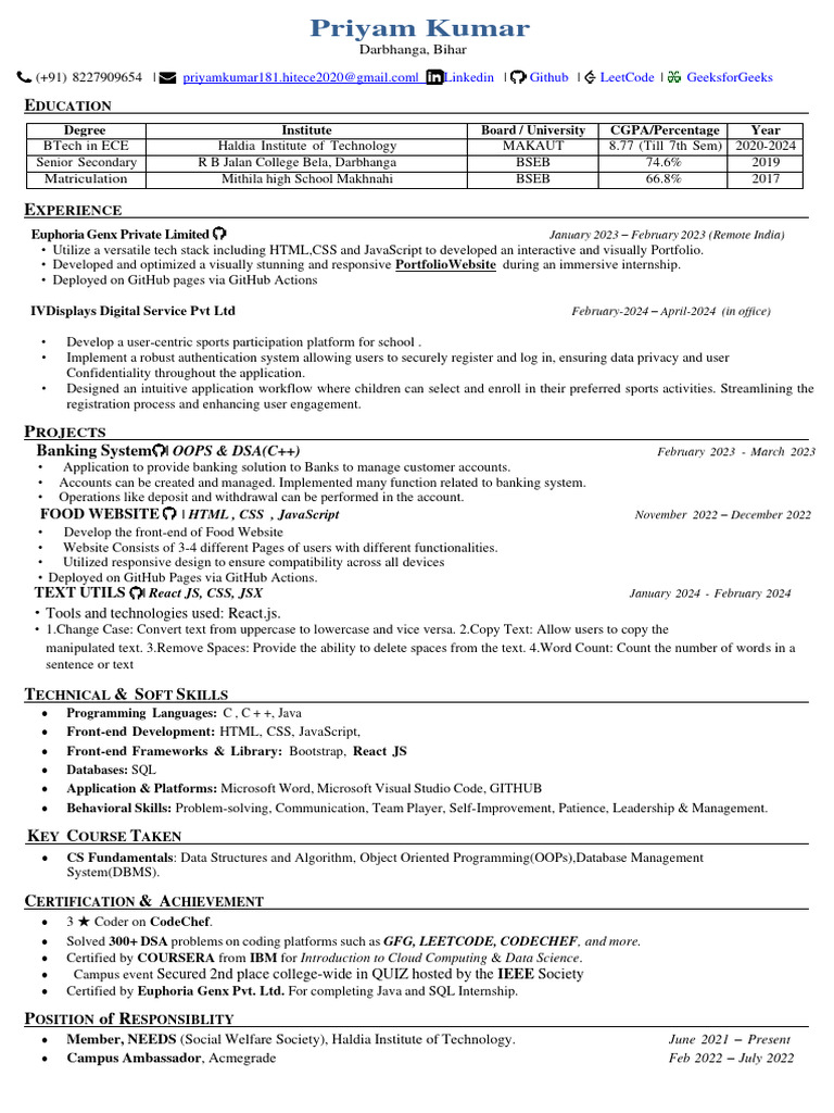 Resume TCS3 | PDF | Databases | Computer Programming