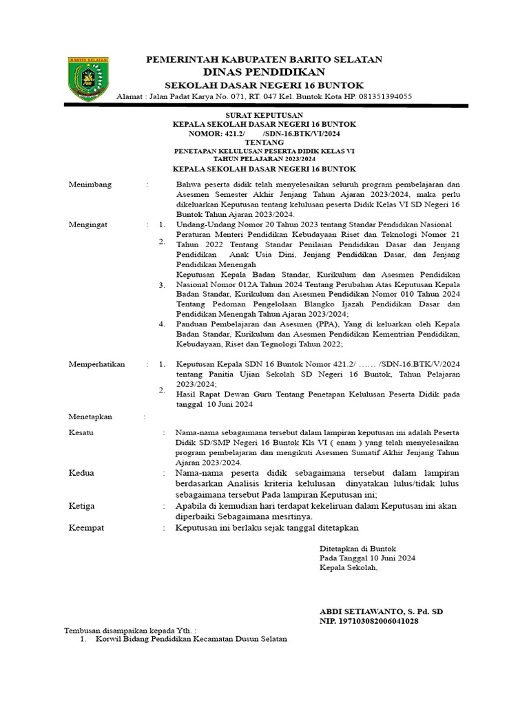 SK Penetapan Kelulusan | PDF