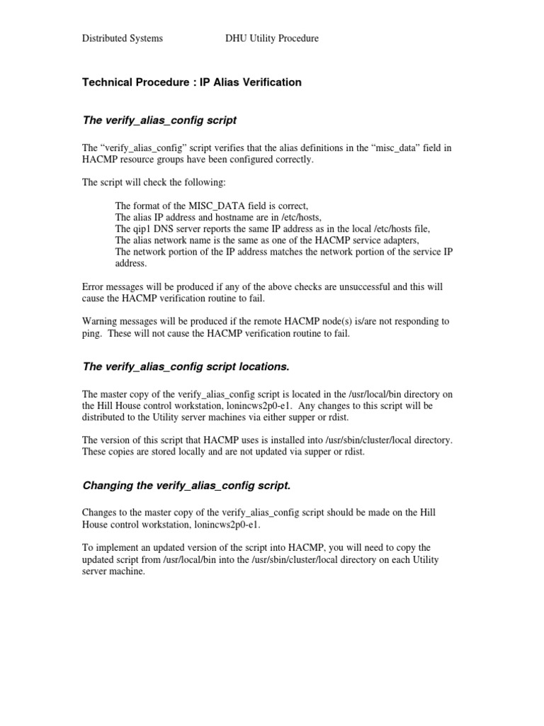 The Verify Alias Config Script Technical Procedure Ip Alias