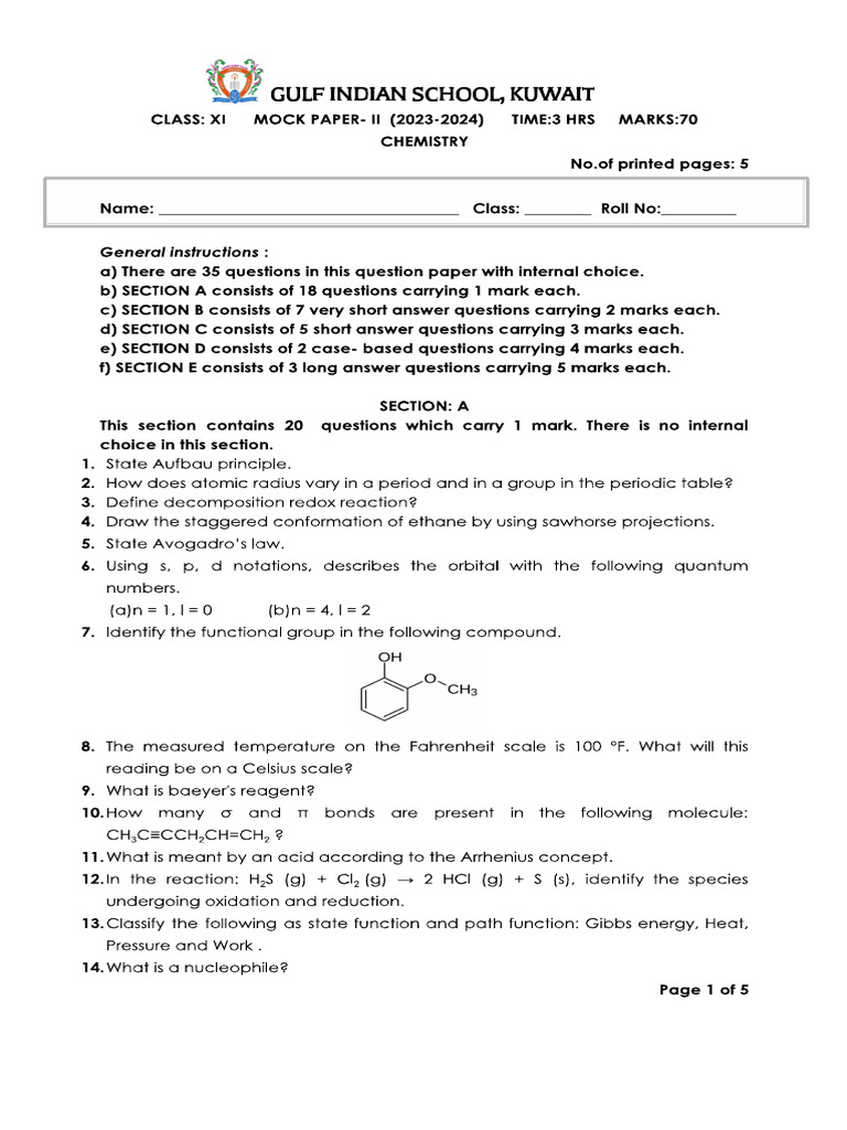 Chem Sample Paper 2 | PDF